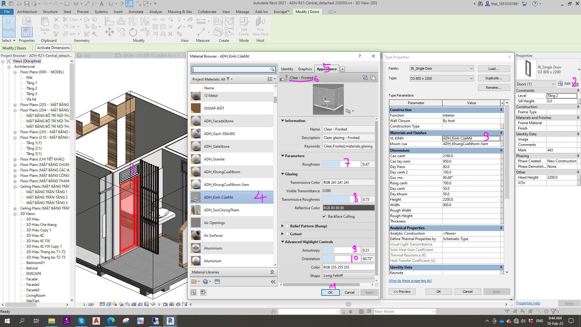 Hướng dẫn Setting Vật liệu kính mờ trong REVIT - Infinity Revit