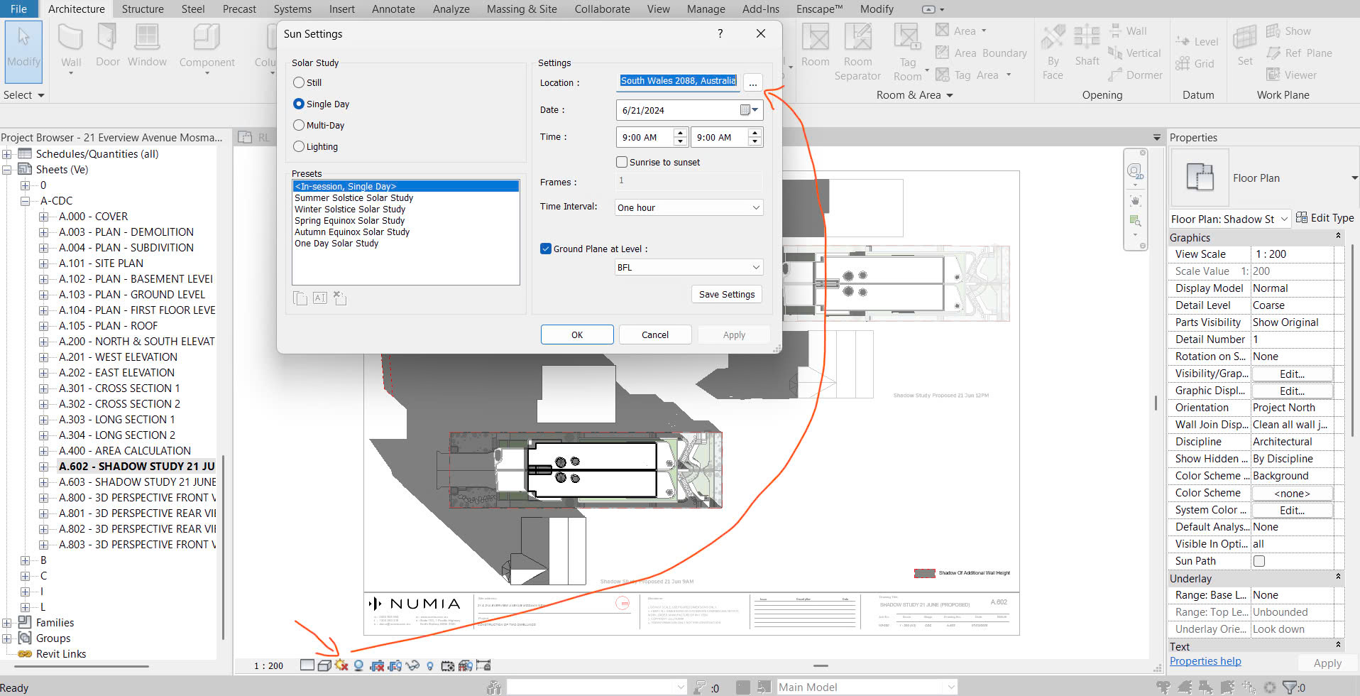 Triển khai bản vẽ Shadow Diagram - Infinity Revit